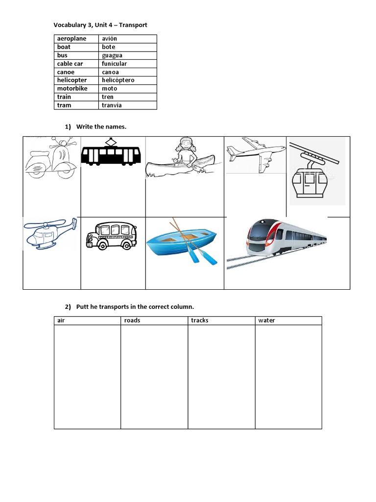 Transport Vocabulary for Grade 4 | PDF