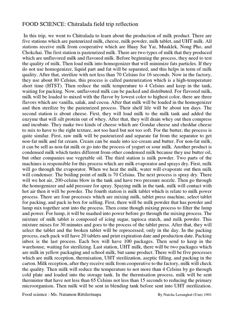 Reflection | PDF | Milk | Sterilization (Microbiology)