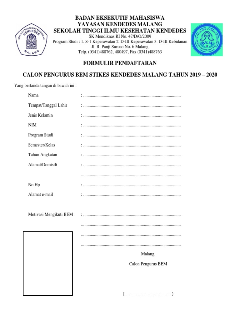 Formulir Pendaftaran Bem | PDF