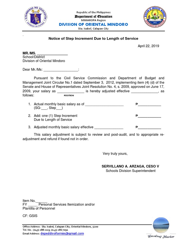 Step Increment Notice for Teachers | PDF
