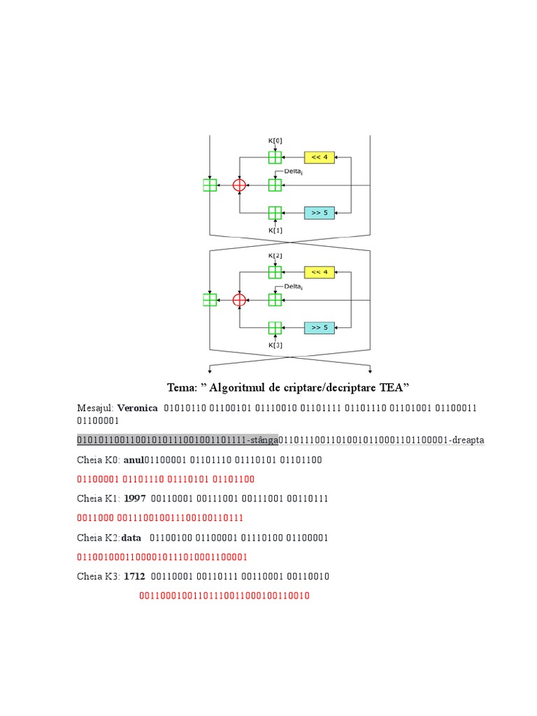 Tema: " Algoritmul de Criptare/decriptare TEA" | PDF