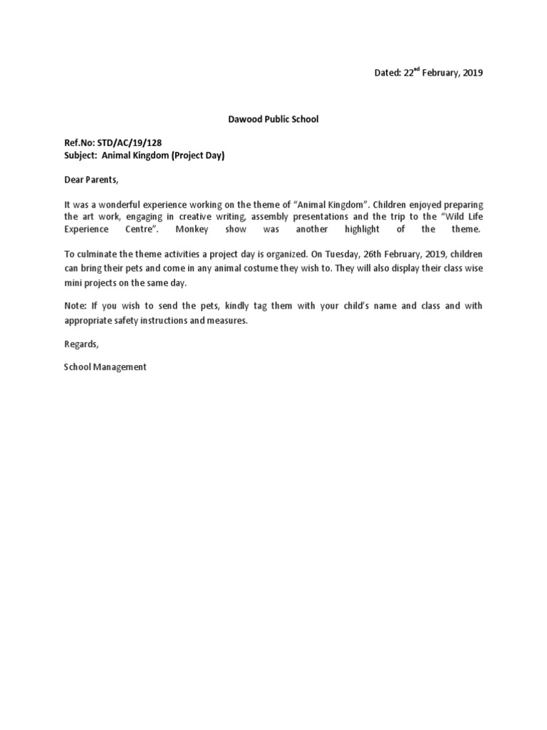 Animal Kingdom Project Day Announcement | PDF | Home & Garden | Wellness