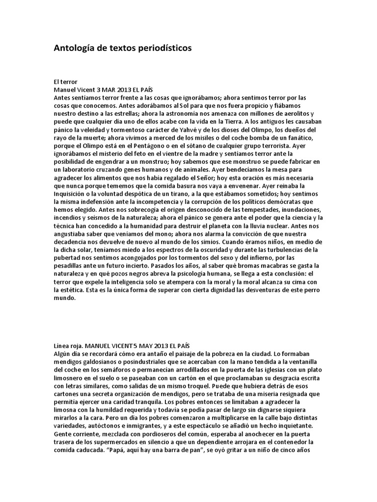 Antología Textos Periodísticos 2BACH | PDF | Enfermedad por el virus del Ébola | Homosexualidad