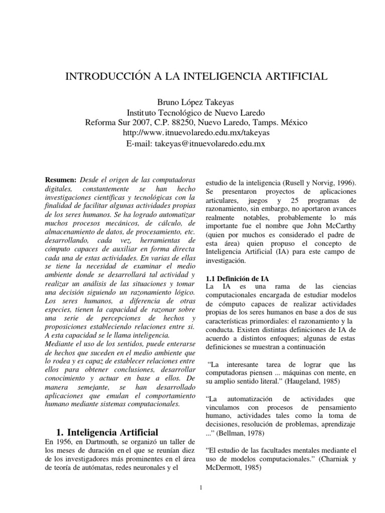 ARTICULO Introduccion A La Inteligencia Artificial | PDF | Inteligencia artificial ...