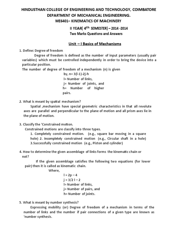 Kom Two Marks | PDF | Gear | Belt (Mechanical)
