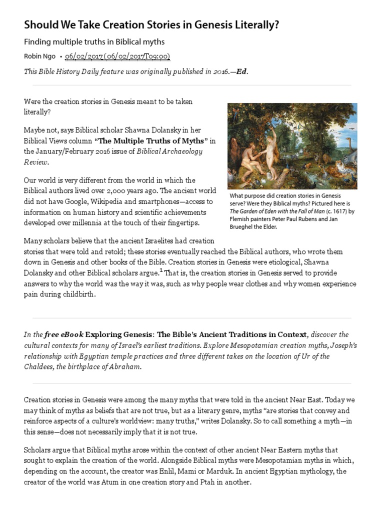 Should We Take Creation Stories in Genesis Literally - Biblical ...