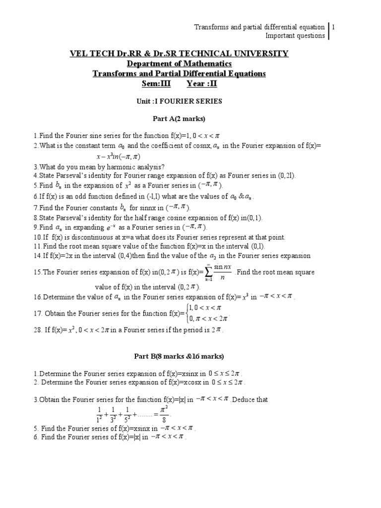 Transforms And Partial Differential Equations Pdf Fourier Series