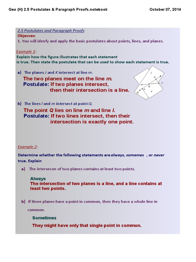 GH 2.5 Postulates and Paragraph Proofs PDF | PDF | Line (Geometry ...