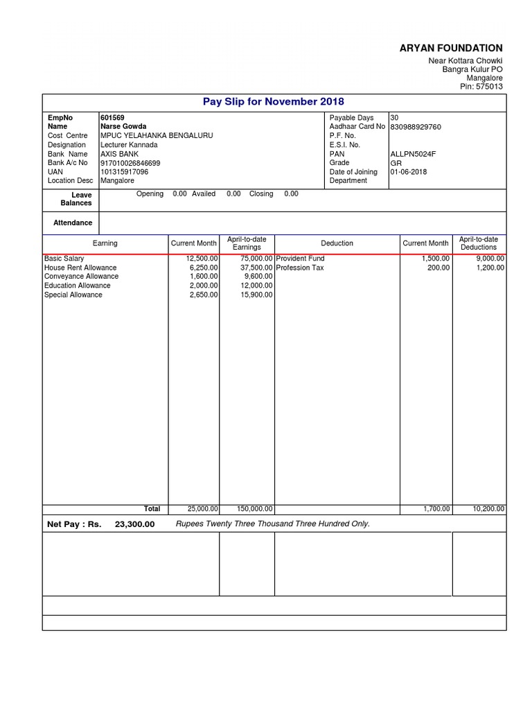 Payslip Nov 18 | PDF | Government Finances | Taxes