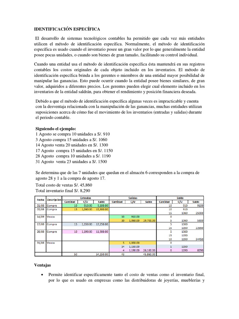 IDENTIFICACIÓN ESPECÍFICA | Inventario | Contabilidad