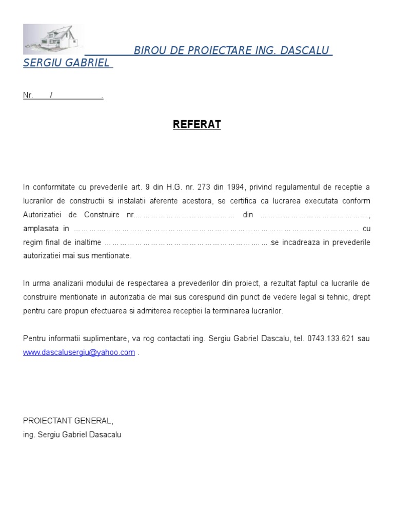 Referat Receptie La Terminarea Lucrarilor | PDF