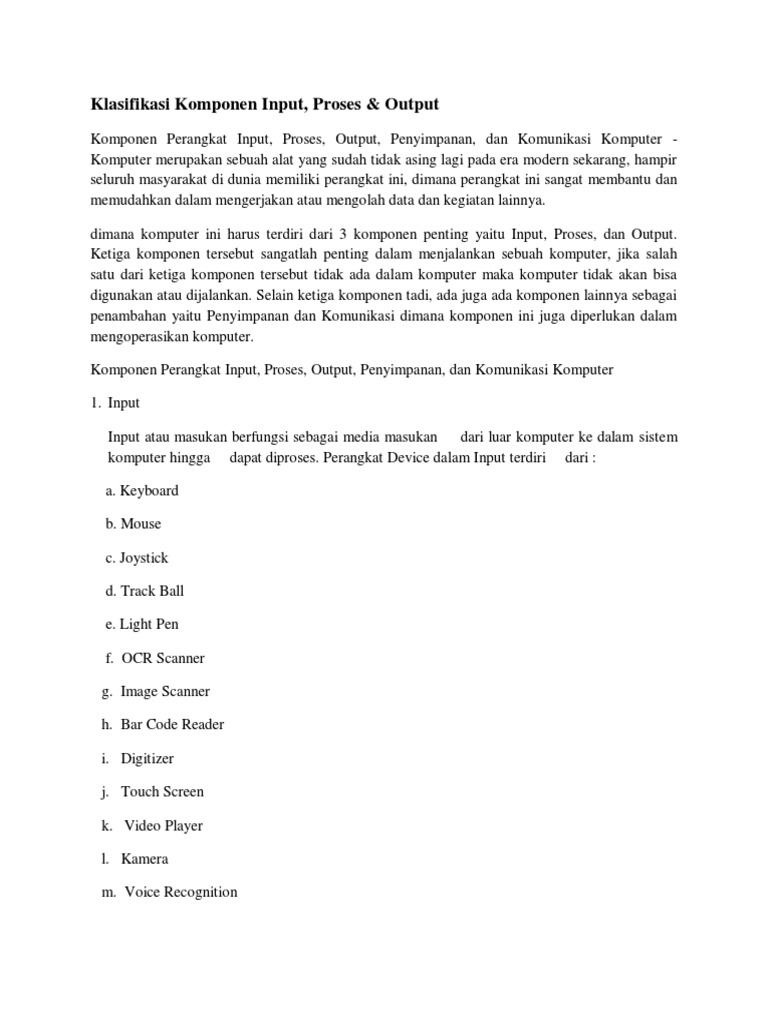Klasifikasi Komponen Input | PDF