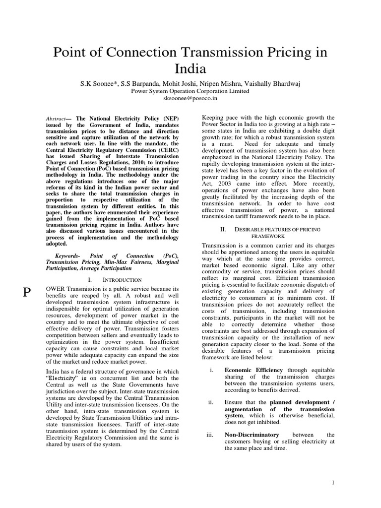PoC-Based Transmission Pricing in India | PDF | Electric Power ...