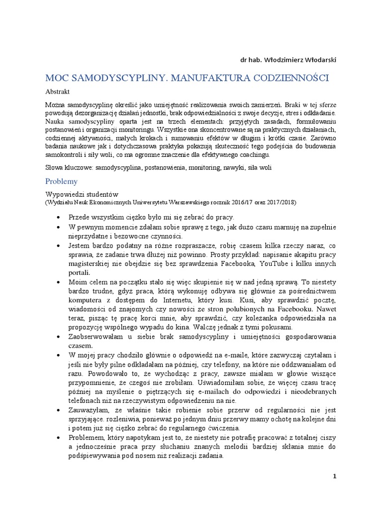 Moc Samodyscypliny Manufaktura | PDF
