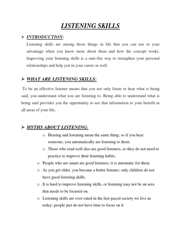 Introduction to Listening Skills | PDF | Attention | Cognition