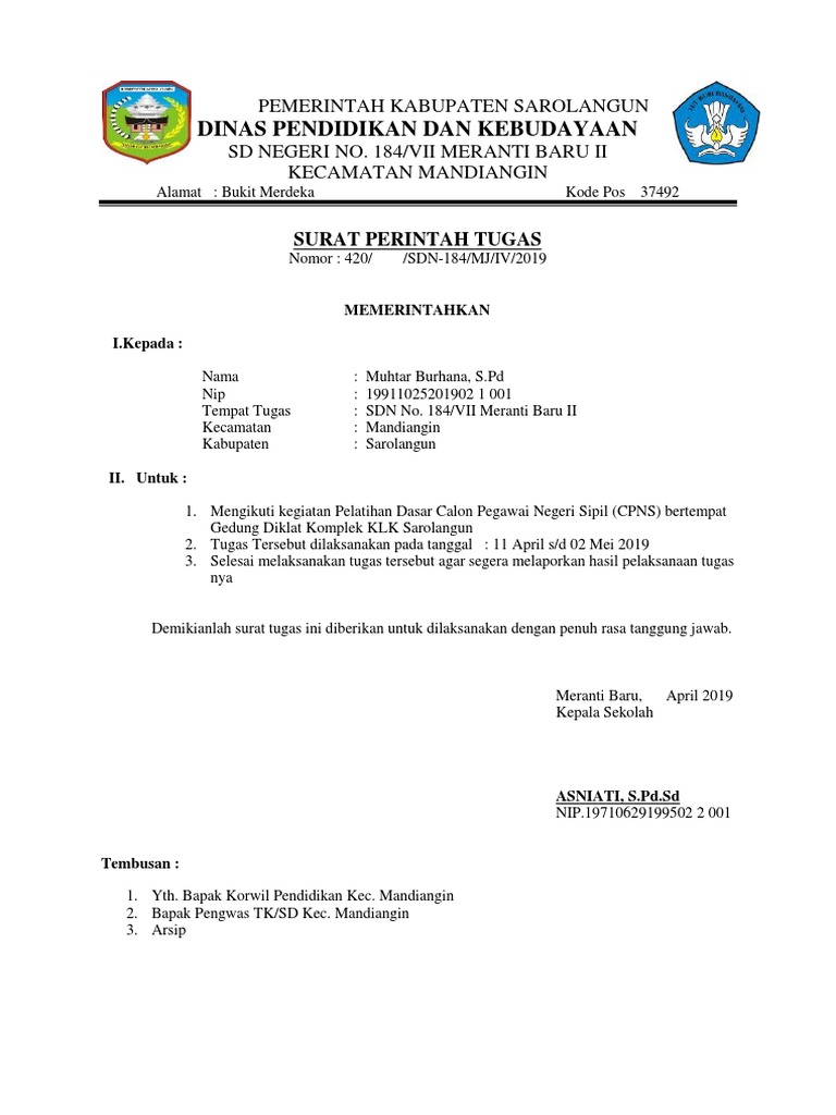 Contoh Surat Perintah Tugas | PDF