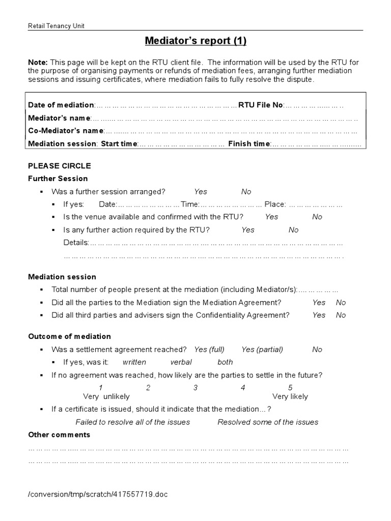 Mediators Report | PDF | Mediation | Private Law