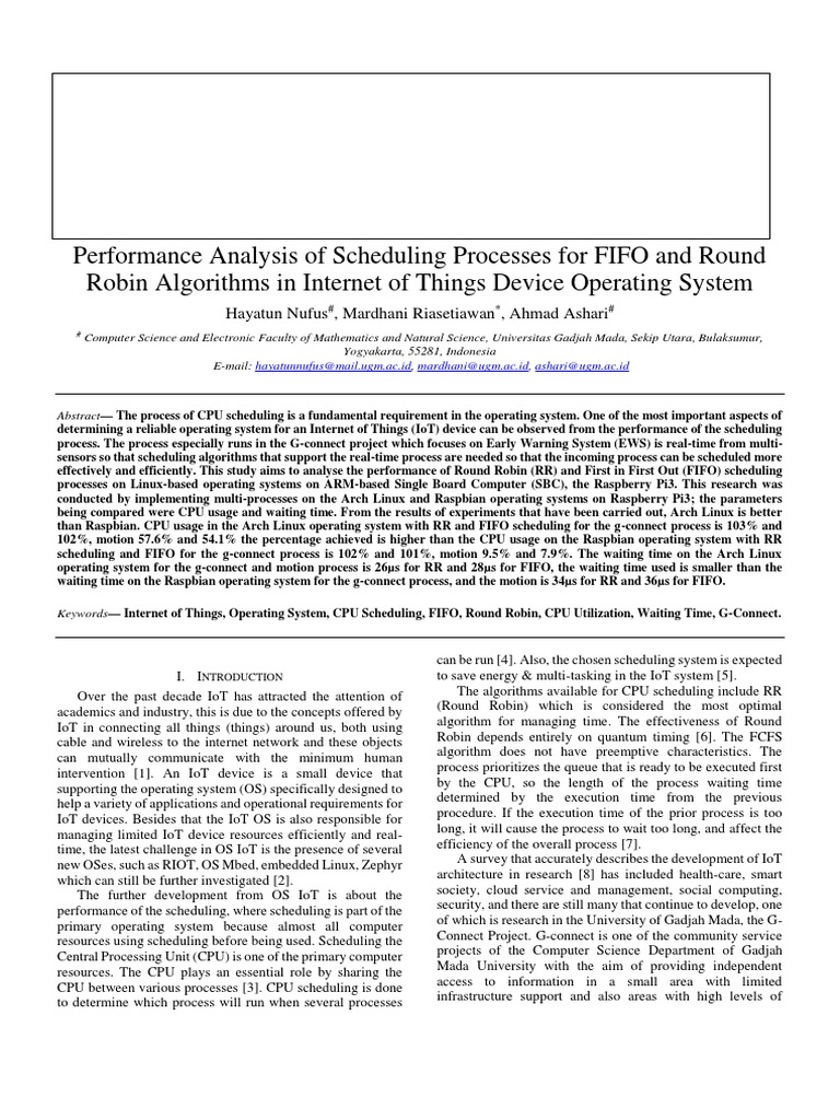 Performance Analysis of Scheduling Processes For FIFO and Round Robin Algorithms in Internet of ...