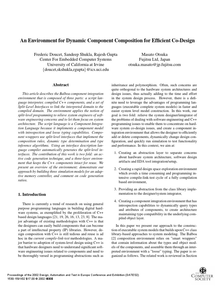 An Environment For Dynamic Component Composition For Efficient Co-Design | PDF | Component Based ...