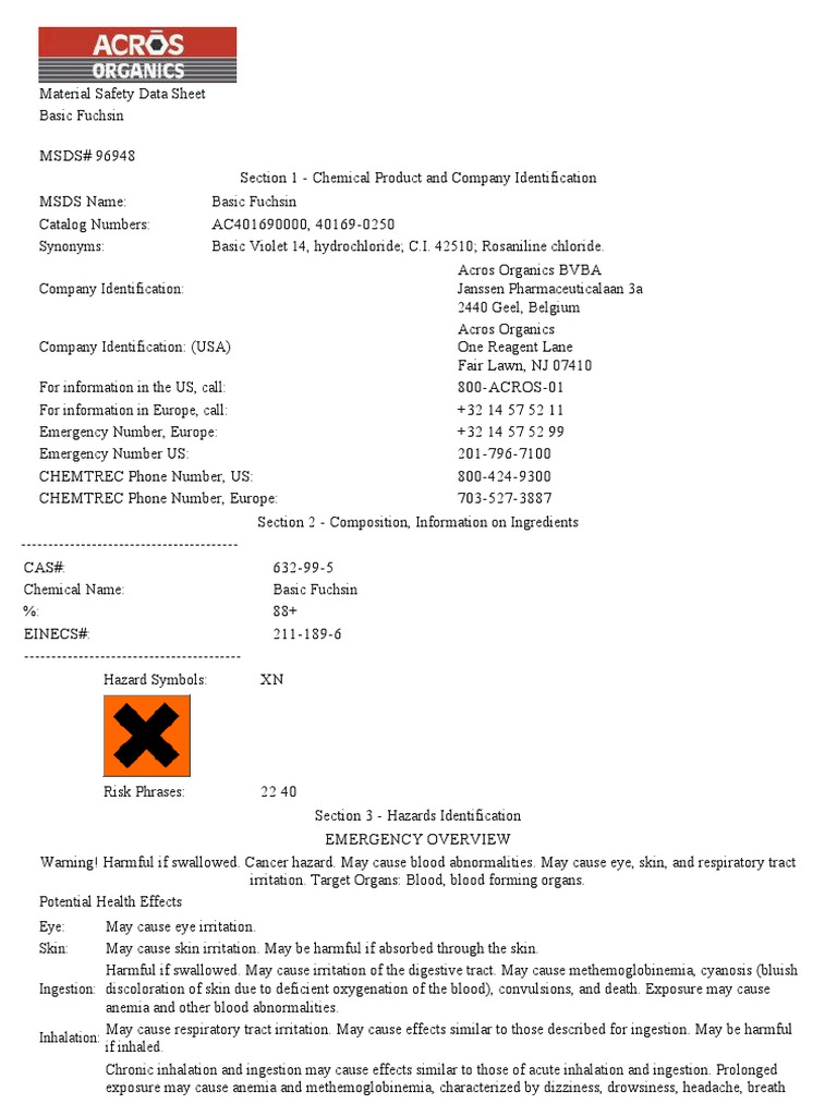 Basic Fuchsin | PDF | Dangerous Goods | Personal Protective Equipment