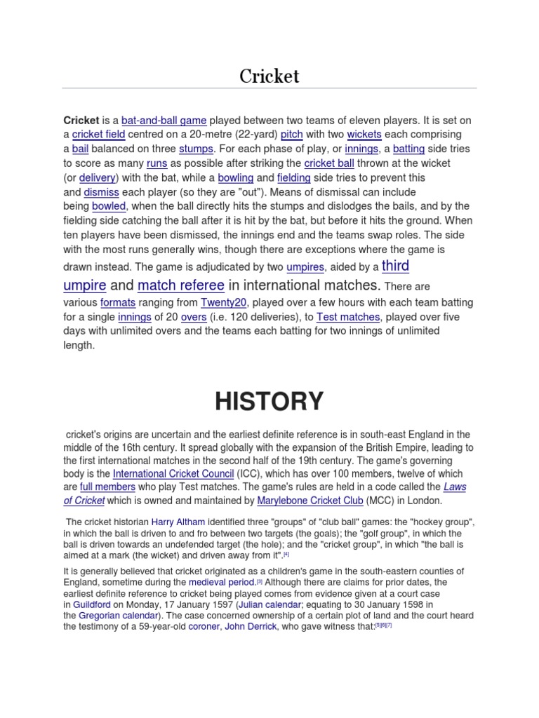 Fundamentals of the Game: An Overview of Cricket's History, Rules ...