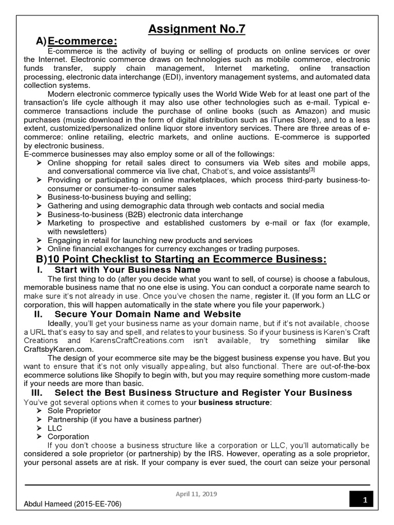 Assignment No.7 PDF | PDF | E Commerce | Online Shopping