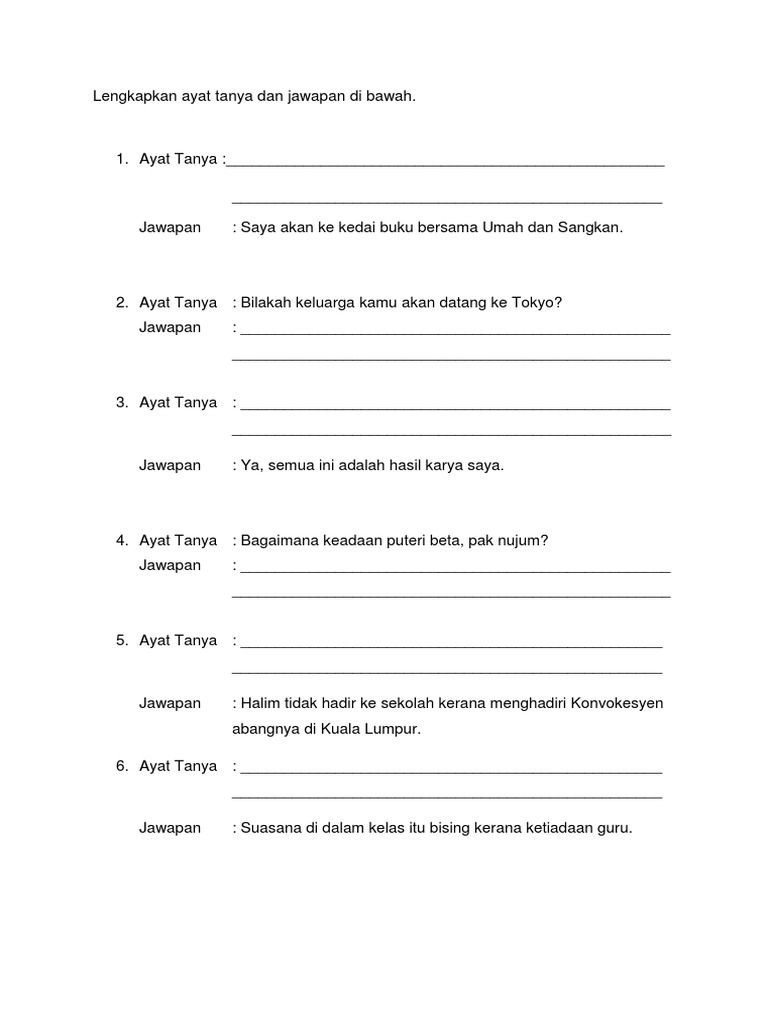 Latihan Ayat Tanya untuk Tahun 1 | PDF