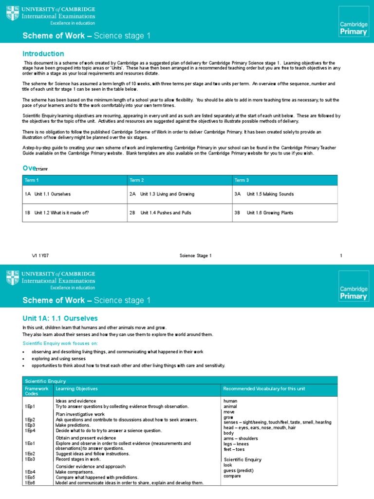 Scheme of Work Science Stage 1v1 | PDF | Scientific Method | Science