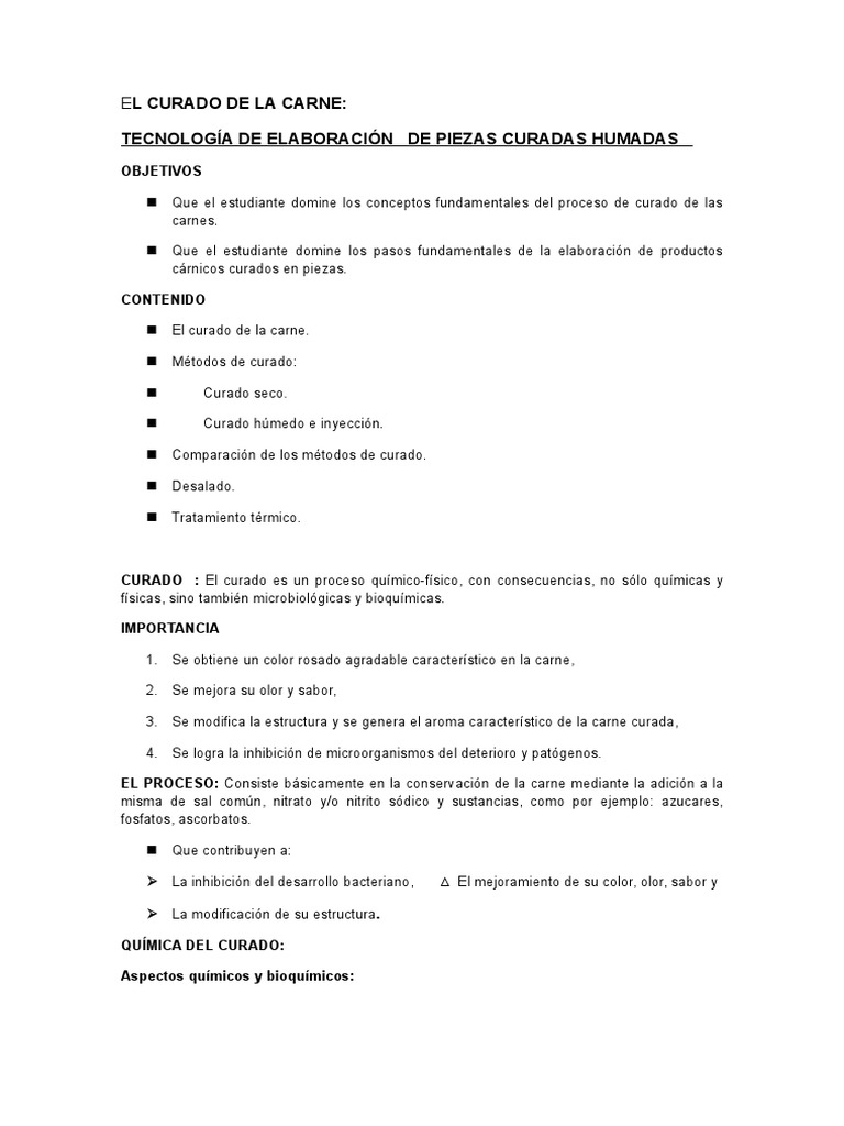 El Curado de La Carne | PDF | Curado (Conservación de Alimentos) | Carne