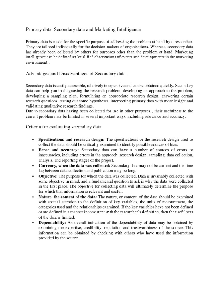 Primary and Secondary Data | PDF | Research Design | Data