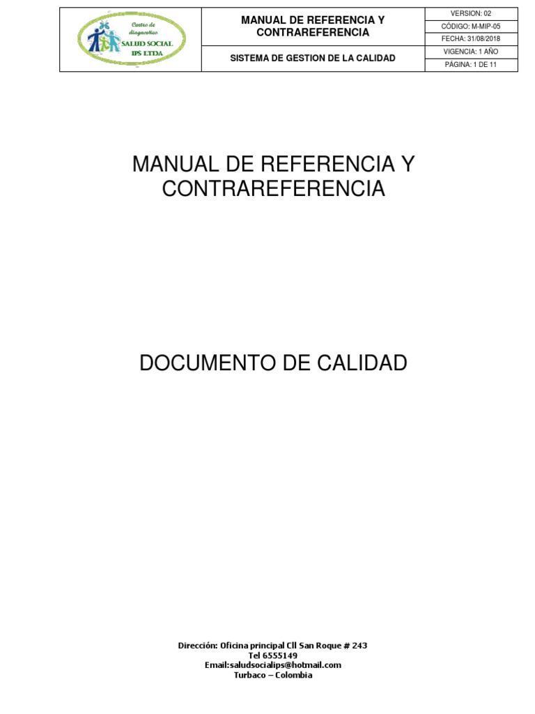 Manual Referencia y Contrareferencia | PDF | Gestión de la calidad | Colombia