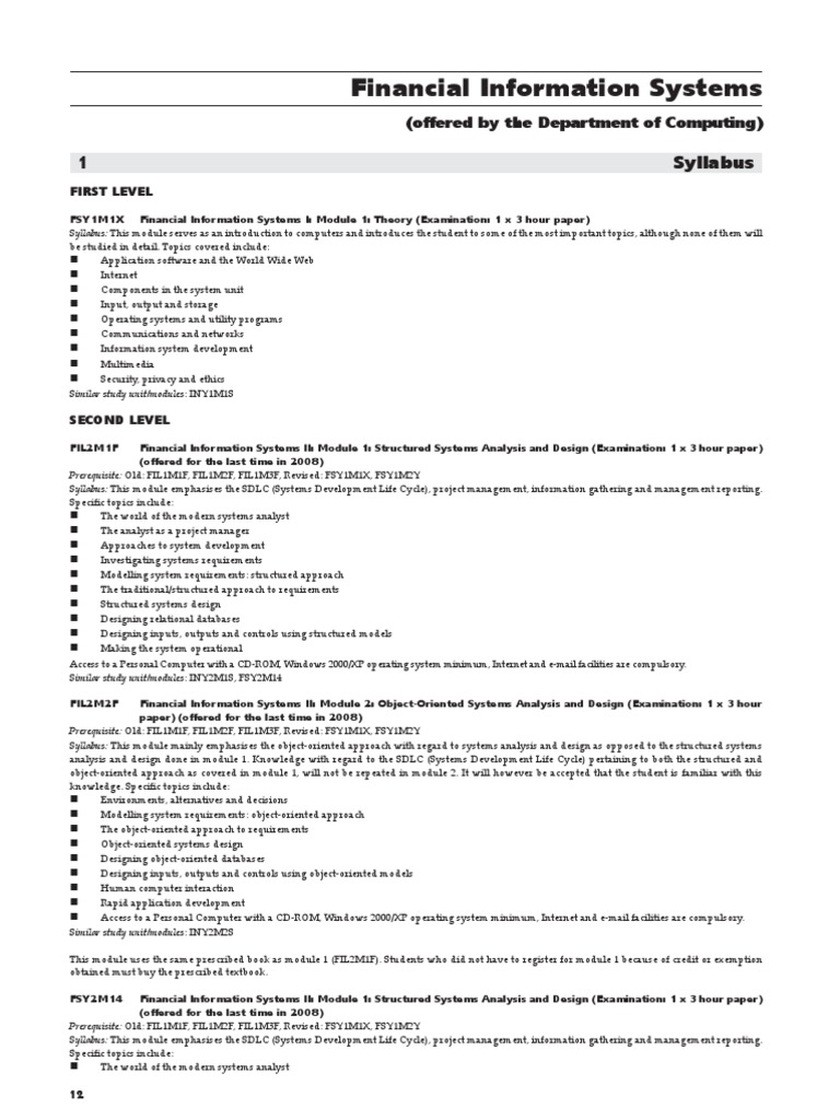 Financial Information Systems Syllabus | PDF | Databases | Information ...