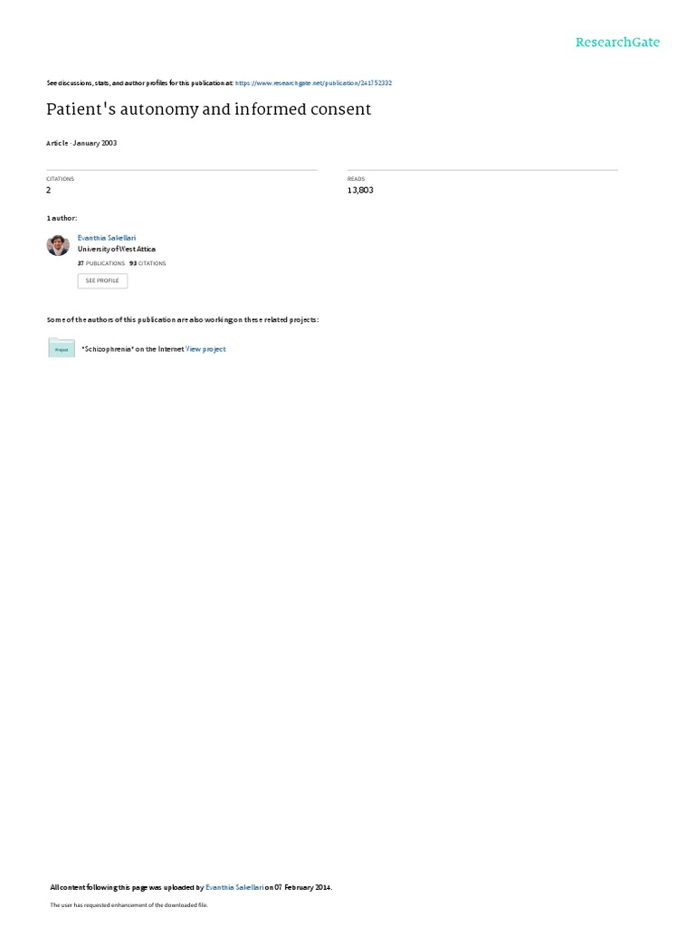 Patients Autonomy and Informed Consent | PDF | Autonomy | Informed Consent