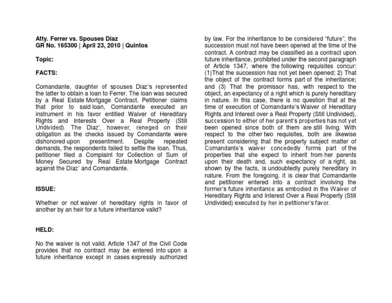 Atty. Ferrer vs. Spouses Diaz | PDF | Inheritance | Property