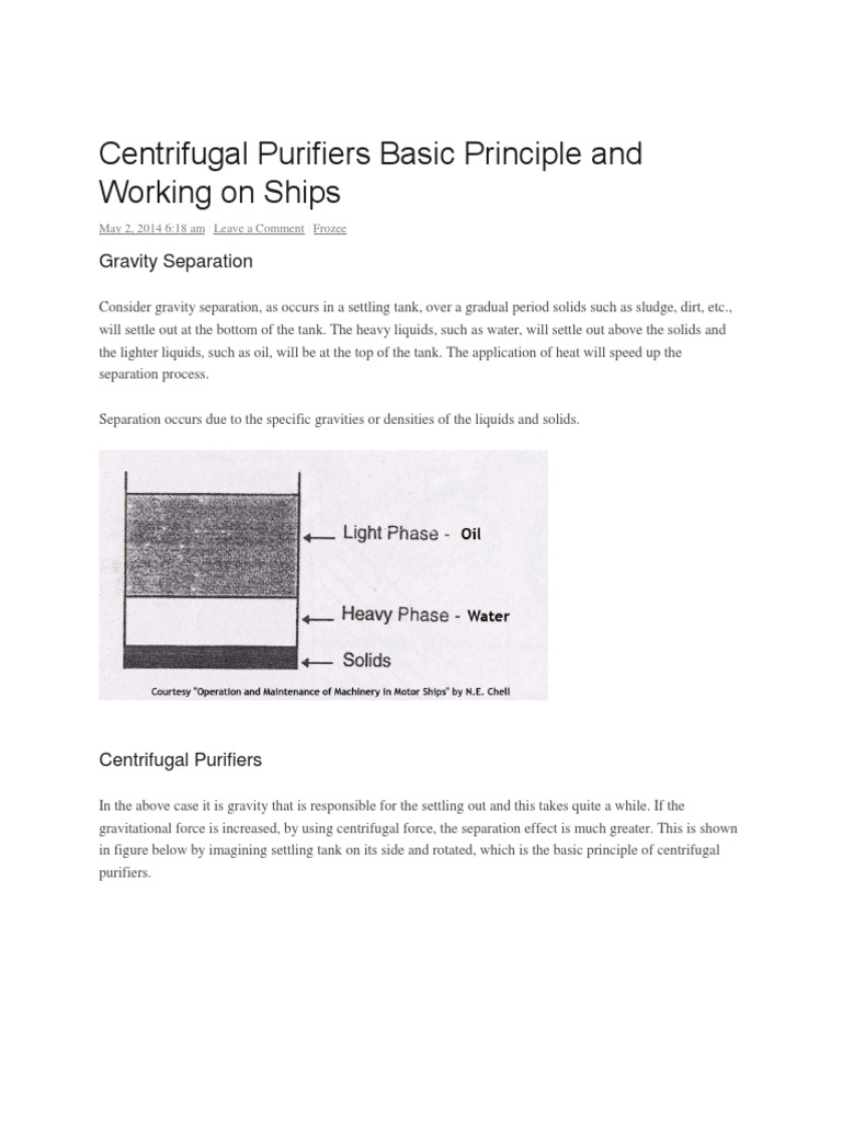 Centrifugal Purifiers Basic Principle and Working On Ships | PDF ...