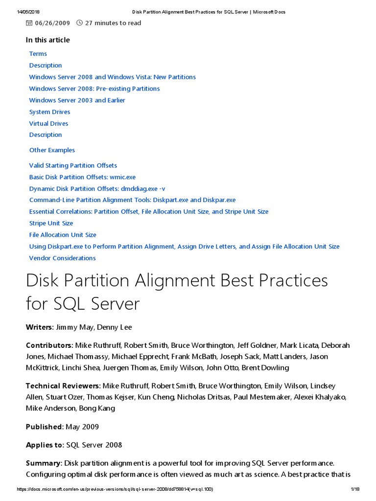 Disk Partition Alignment Best Practices For Sql Server Microsoft Docs Pdf Pdf Hard Disk 