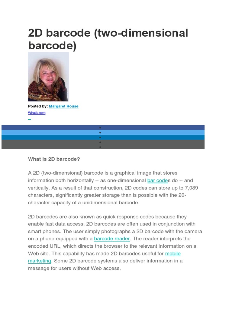 2D Barcode (Two-Dimensional Barcode) | PDF | Barcode | Input/Output