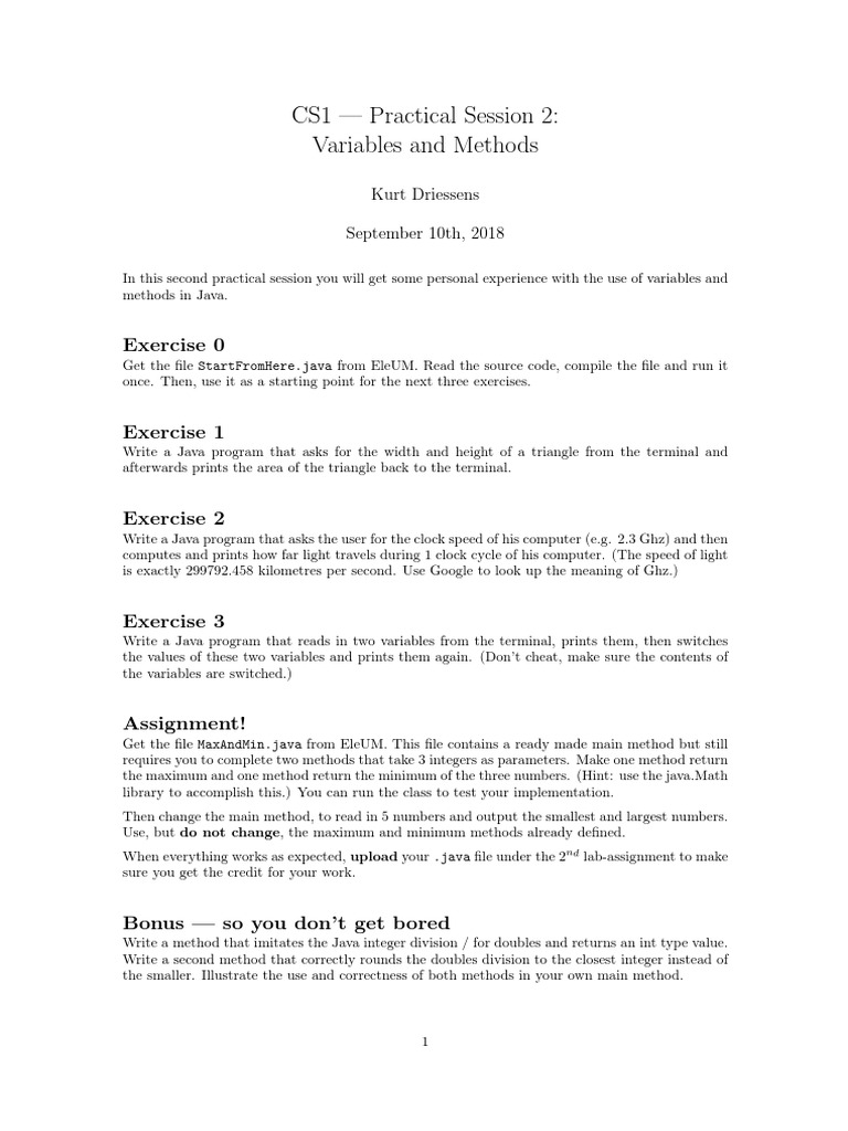 Java Variables and Methods Exercises | PDF