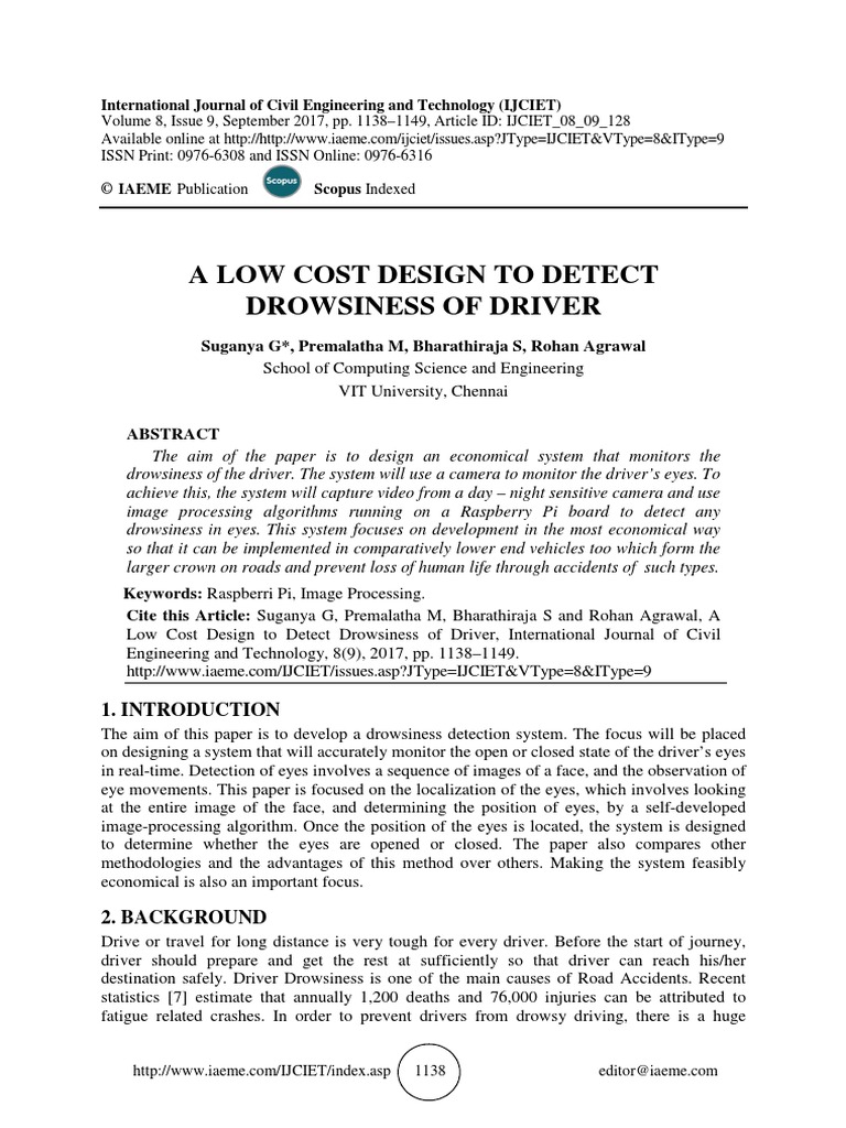 Driver Drowsiness Detection System Pdf Raspberry Pi Arduino 7077
