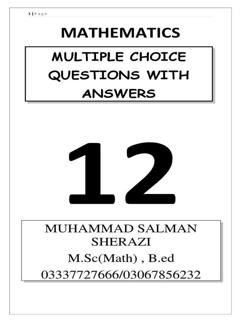 Mathematics Multiple Choice Questions with Answers | PDF | Maxima And ...