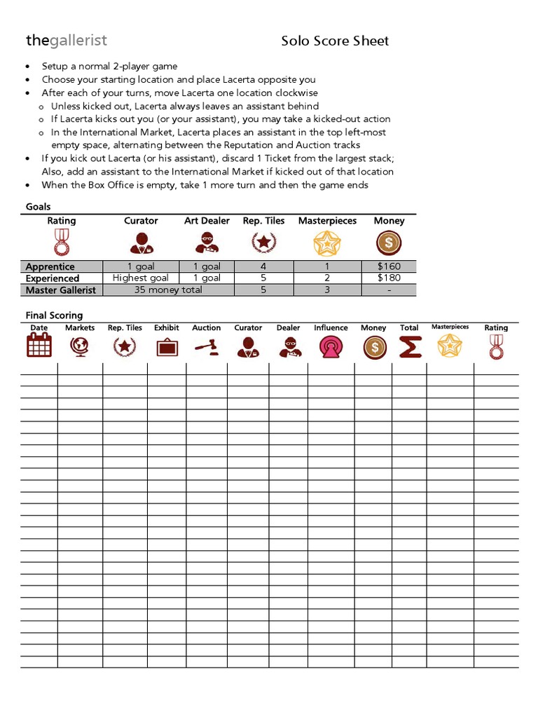 Solo Score Sheet | PDF
