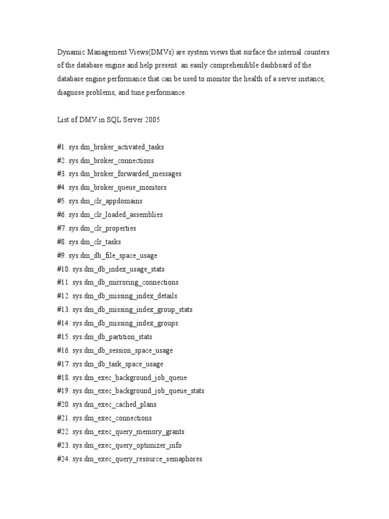 Dynamic Management Views Pdf Microsoft Sql Server Database Index 