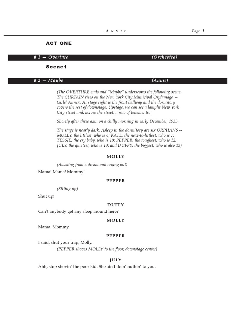 Annie Audition Pack | PDF | Annie (Musical) | Leisure