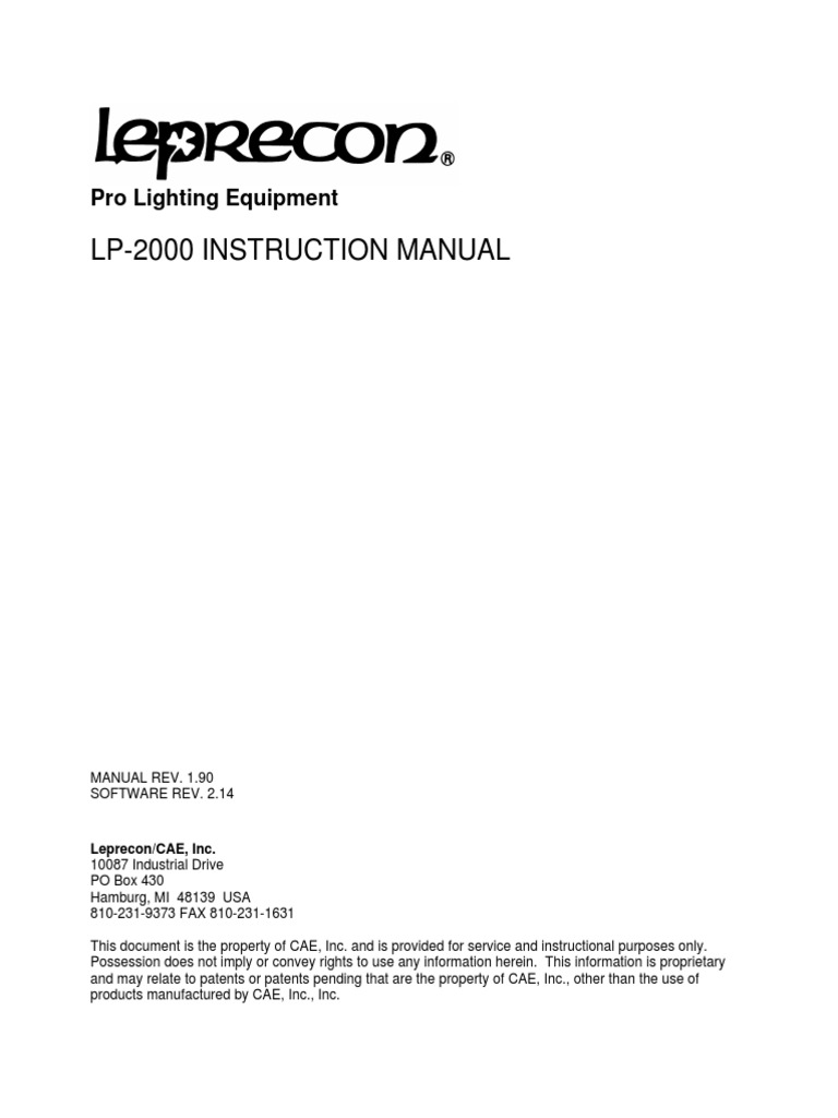 Lp-2000 Instruction Manual: Pro Lighting Equipment | PDF | Ac Power ...