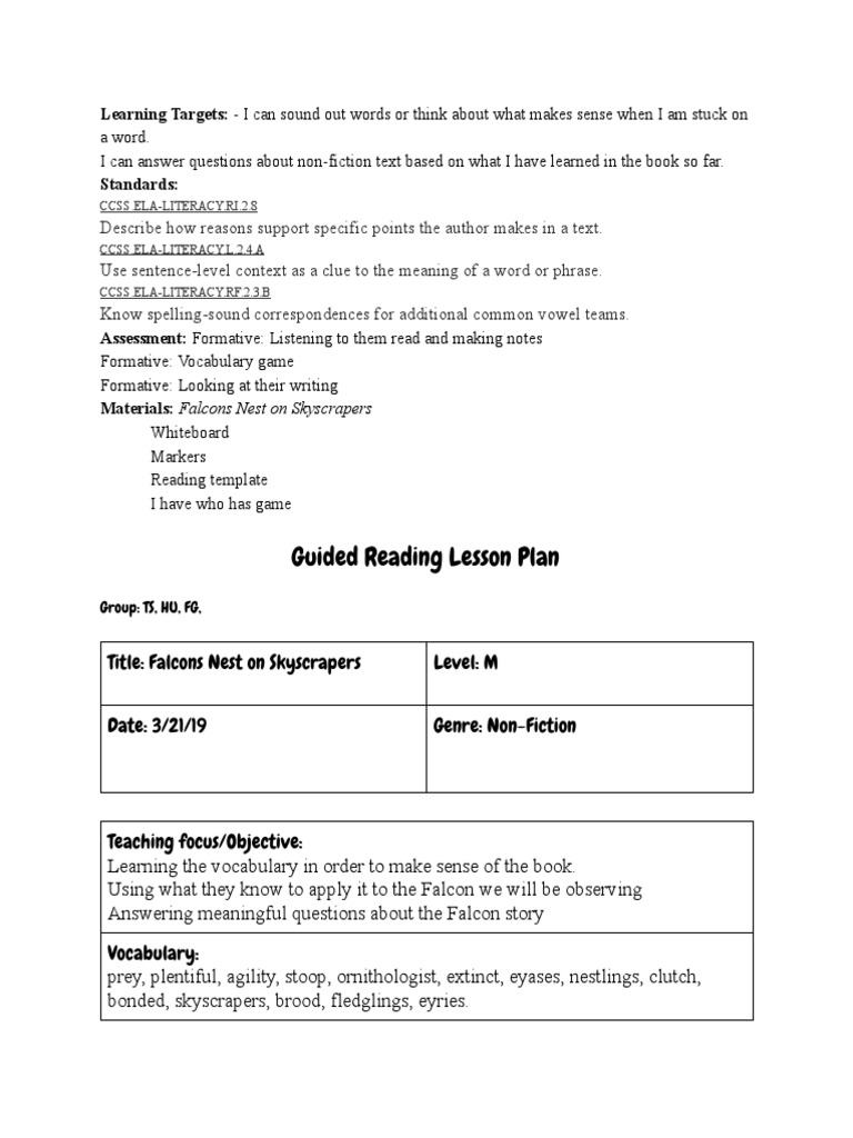 Guided Reading Lesson Plans Overview | PDF | Fluency | Reading ...