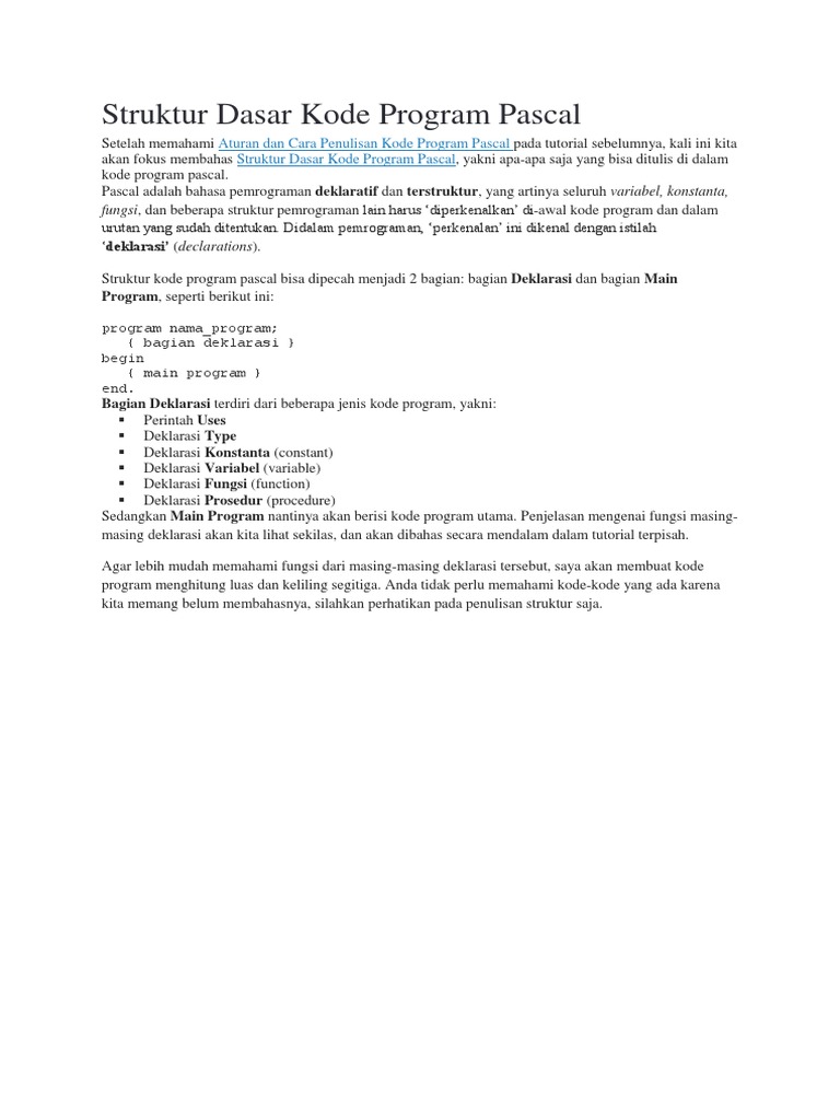Struktur Dasar Kode Program Pascal | PDF