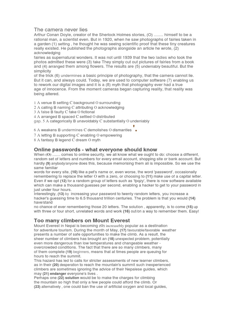 CAE Use of English Part 1.2.3 Advanced 1.2.3 | PDF | Rice | Mountaineering