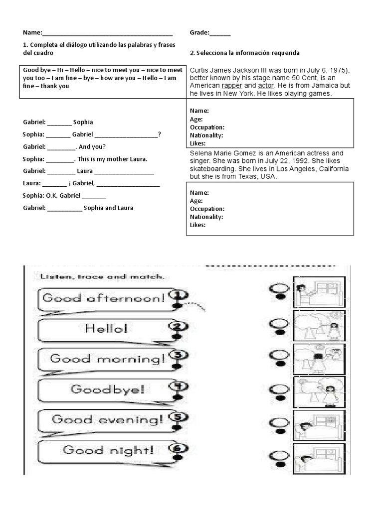 Examen o Quiz de Ingles Sobre Saludos Despedidas e Informacion Personal ...