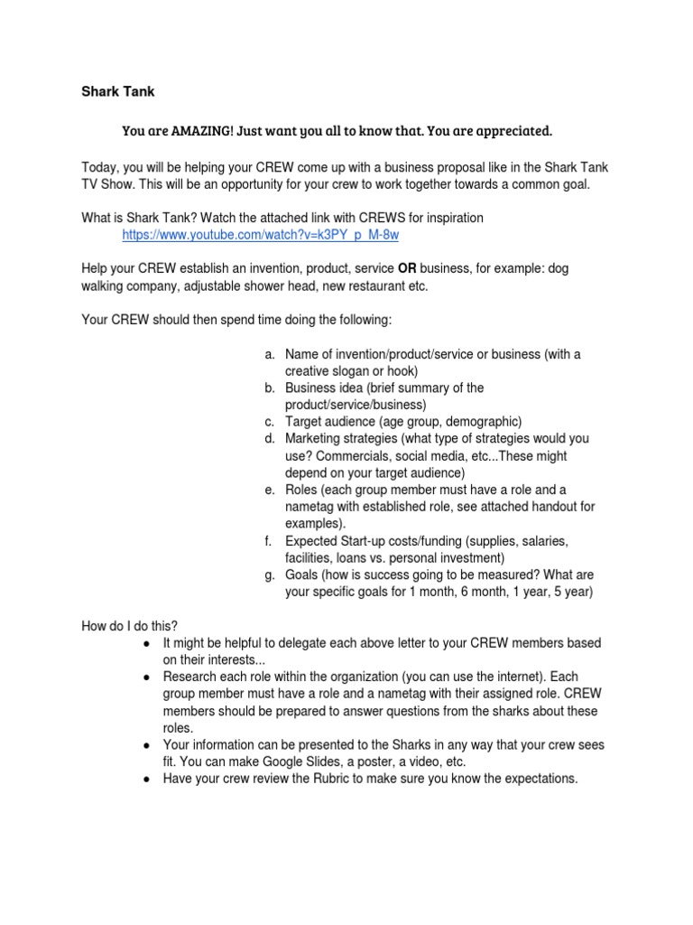 Shark Tank Description | PDF