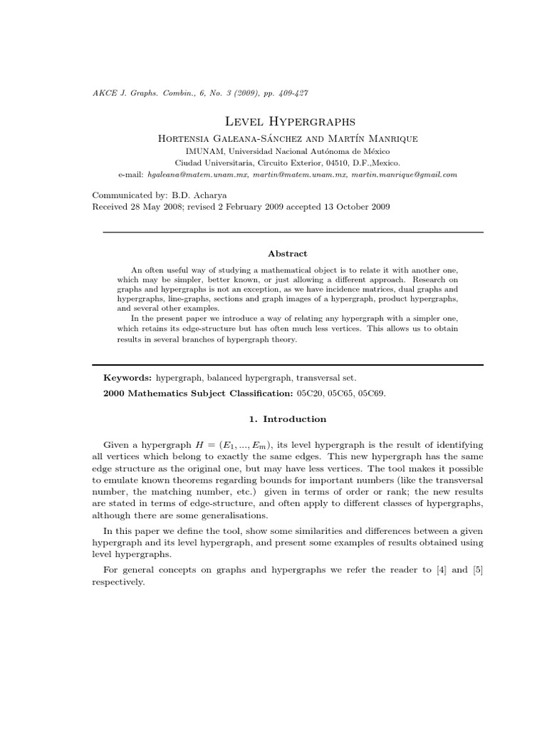 Level Hypergraphs | PDF | Vertex (Graph Theory) | Theorem